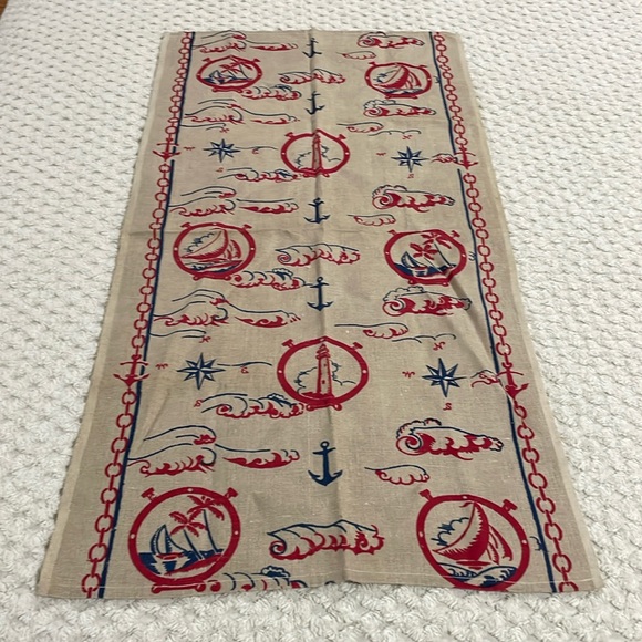 Source Unknown | Accents | Vintage Mcm Linen Nautical Table Runner ...